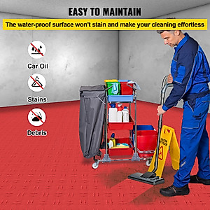 VEVOR Garage Tiles Interlocking, 25 pcs Red 12" x 12" Garage Floor Covering Tiles, Non-Slide Diamond Plate Garage Flooring Tiles Support 55000 lbs for Basement, Gym