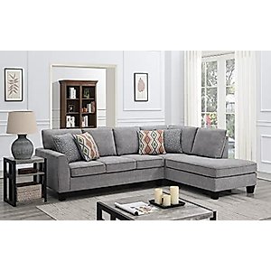 112" Wide Large Modern Upholstered L-Shaped Sectional Sofa with 4 Cushions, Modern Tufted Micro Cloth Couch with Soft Memory Foam Seats, 5 Seater Sofa - Light Grey - Oliver & Smith