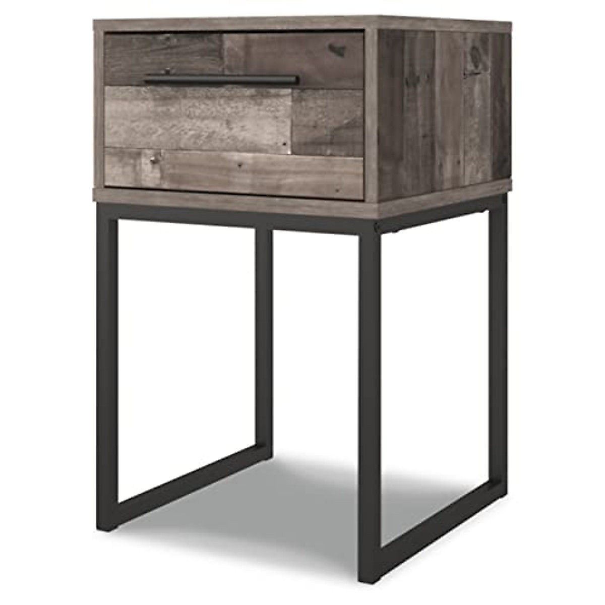 Signature Design by Ashley Neilsville Industrial 1 Drawer Nightstand with Metal Legs, 26" Tall, Gray & Black