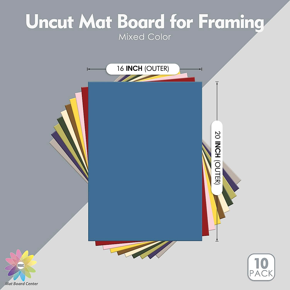 Mat Board Center, 10 Pack 16x20 Mixed Color Uncut Mat Boards/Backing Matt Boards for Crafts, Frames, Photos and More