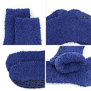Zando Non Slip Fluffy Socks Warm Fuzzy Socks with Grip Slipper Socks for Men Winter Cozy Socks No Skid Cozy Socks for Men Slipper Socks Hospital Socks Warm Socks 3 A Blue One Size