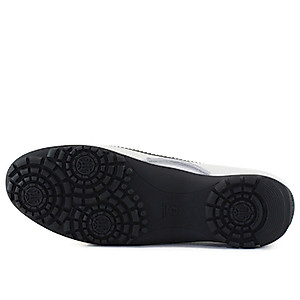 Womens Casual Comfortable Genuine Leather Lightweight Performance Soft Spiked Breathable Cushion Support Slip-On Golf Shoe White Grainy 6