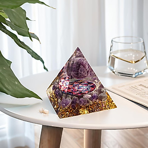 Handmade Amethyst Orgonite Pyramid 60mm with Amethyst Natural Crystal Stone Orgone Energy Pyramide