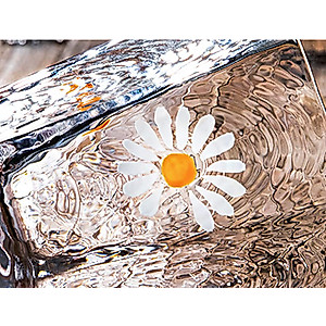 Caalio Drinking Glass Highball Glass Cups Daisy Flower, Hexagonal Cup Diamond Shaped Cocktail, Beer, Water, Wine, Juice, Tea, 11oz