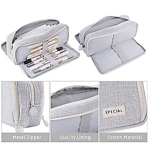 iSuperb Large Pencil Pouch 3 Compartments Pencil Case Big Capacity Pencil Bag for Kids Teen Girls Boys Student School Supplies Pen Organizer Holder Bag (Light Grey)