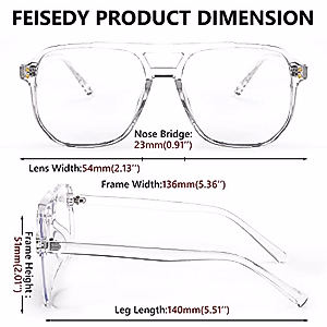 FEISEDY Blue Light Blocking Glasses Fake Nerd Clear Square Computer Lightweight Pilot Glasses Frame Oversized B2866