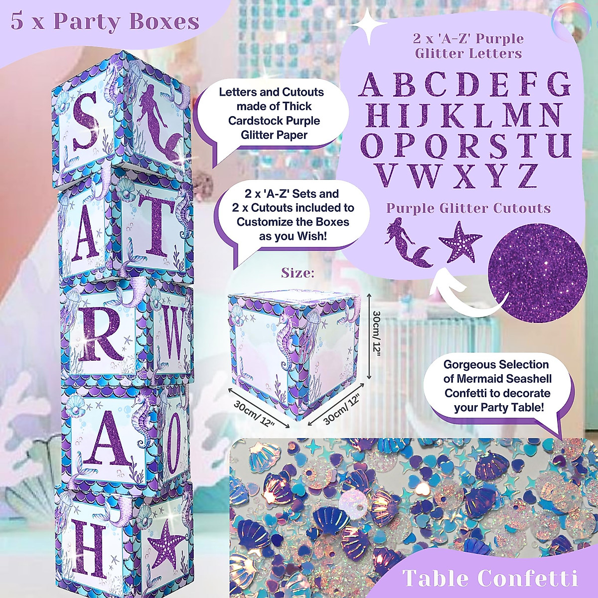 248 Pieces Little Mermaid Birthday Decorations Kit, All-in-1 Girl's Party Decor Package With Mermaid Tail Balloon Garland, Foil Curtains, Fabric Backdrop, Princess Crown - Purple, Teal