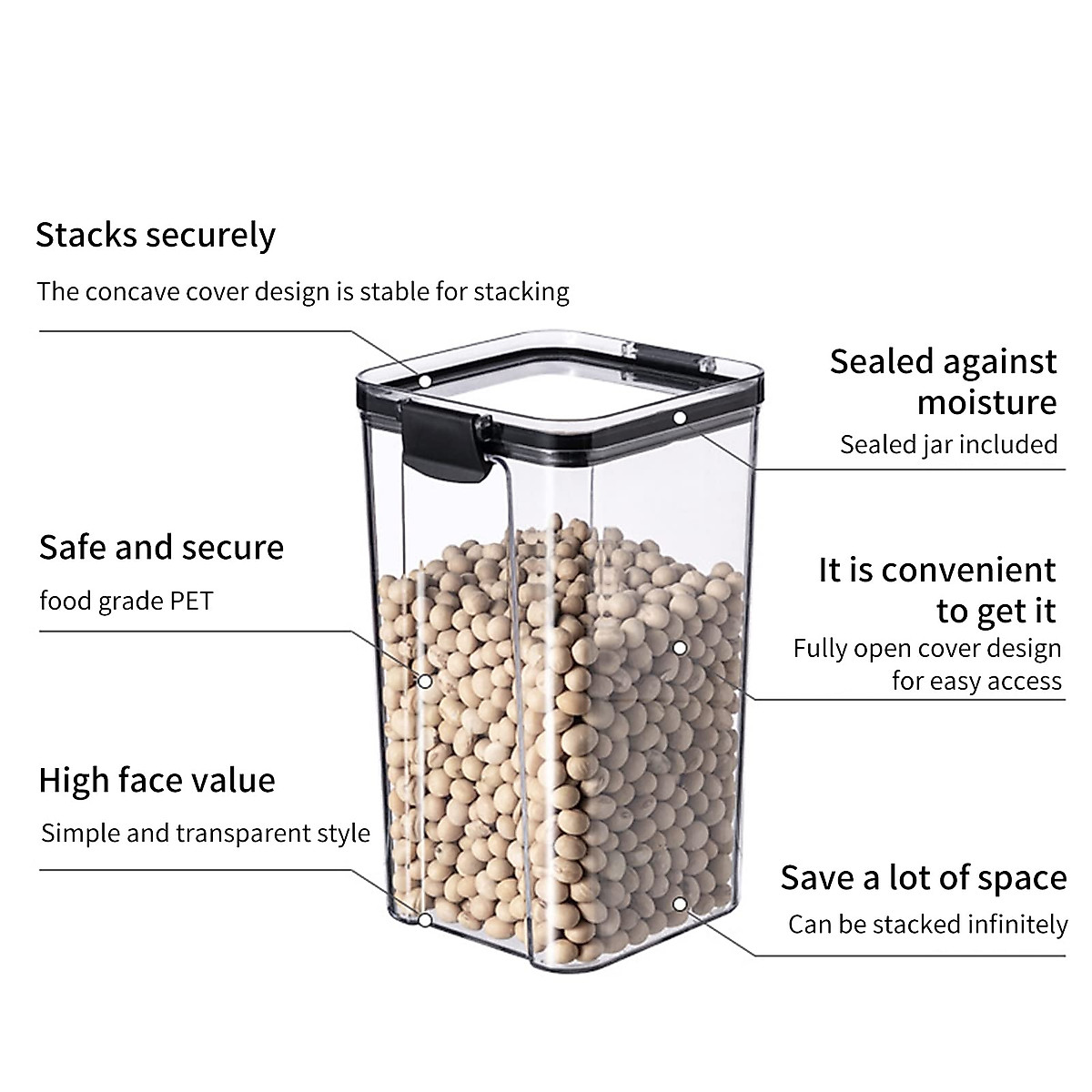 Rice Storage Container, Sealed Food Storage Container, Reusable Food Organizer with Buckle Lock, Space Saving Clear Food Containers, Multipurpose Food Keeping Box for Oatmeal Grain Cereal Pasta Flour