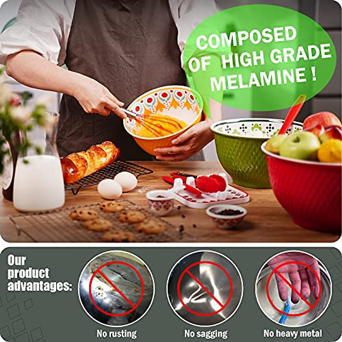 16Pcs Large Mixing Bowls with Airtight Lids Set: Zog Melamine Baking Bowl Set 5.5, 3.9, 2.6 QT, Nesting Bowls for Space Saving, Kitchen Bowls with Non-Slip Pad for Prepping, Cooking, Food Storage