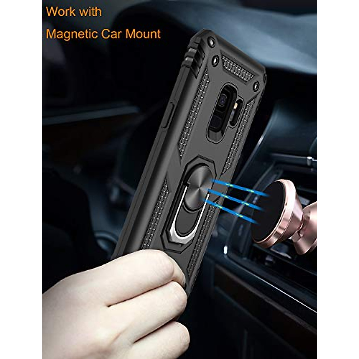 LUMARKE Galaxy S9 Case,Military Grade 16ft. Drop Tested Dual Layered Heavy Duty Cover with Magnetic Ring Kickstand Compatible with Car Mount Holder,Protective Phone Case for Samsung Galaxy S9 Black
