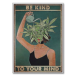 1111Vintage Mental Health Poster Inspirational Quote Be Kind To Your Mind Canvas Wall Art Print Green Posters For room Aesthetic Retro Home Wall Decor Pictures for Women Bedroom 12x16in Unframed