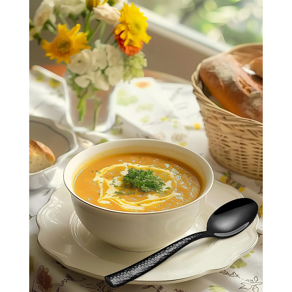 Black Hammered Silverware Set,40-Piece Stainless Steel Heavy Duty Flatware Set for 8,Food-Grade Tableware Cutlery Set, Mirror Utensil Sets for Home Restaurant