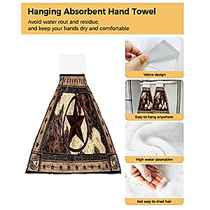 Kitchen Hanging Towel, Hand Towels with Loop Rustic Farmhouse USA Stars on Chic Map 1 Pack Soft Absorbent Tie Towel for Bathroom Retro Wood Plank Tea Bar Dish Cloths Home Cleaning Terry