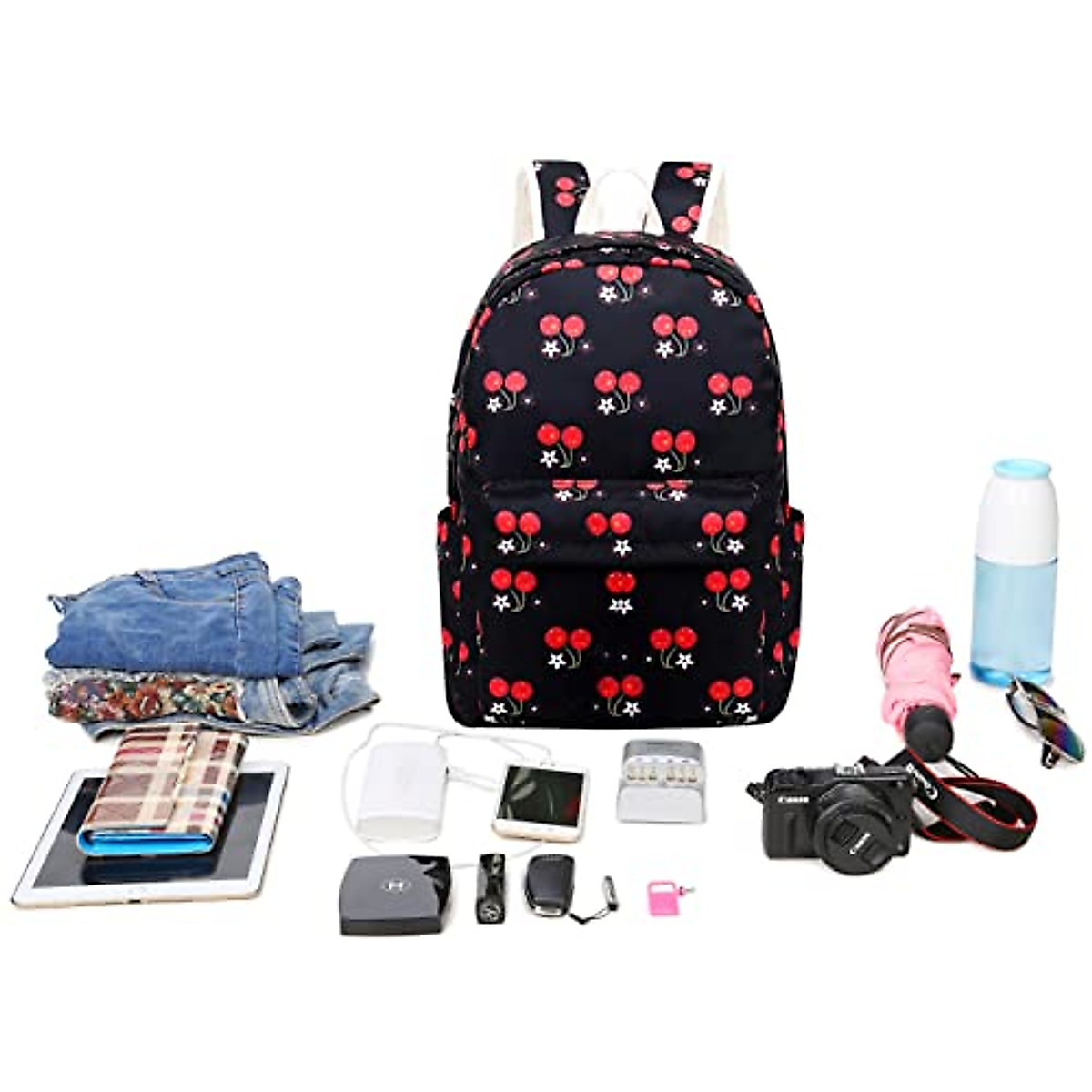 Joyfulife Backpack for Girls School Bags Kids Bookbags Teen Girls Backpacks with Lunch Box Pencil Bags Travel Daypack (Cherry Black)