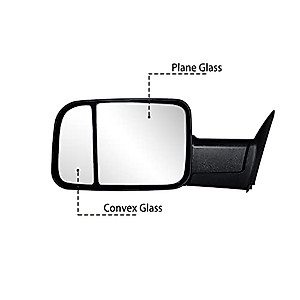 AERDM New Pair Towing Mirrors Black Housing Compatible with View Mirrors 94-01 Dodge Ram 1500, 94-02 Ram 2500 3500 Truck Manual Adjusted Side Set Left+Right