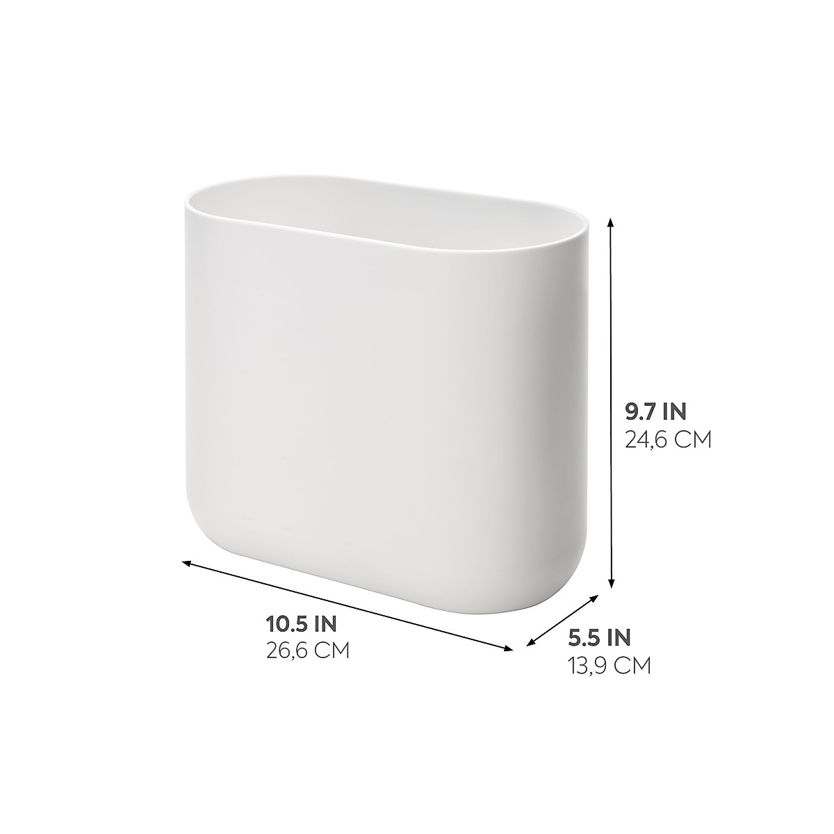 iDesign Slim Oval Plastic Waste Basket The Cade Collection, 10.56” x 5.5” x 9.77”, White