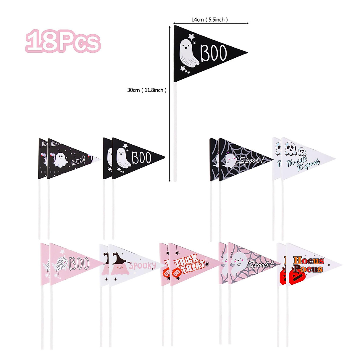 STKMELON 18Pcs Ghost Boo Halloween Pennant Flags Boo Basket Pennant Flags- Perfect for Halloween Decorations & Parties, Black&Pink