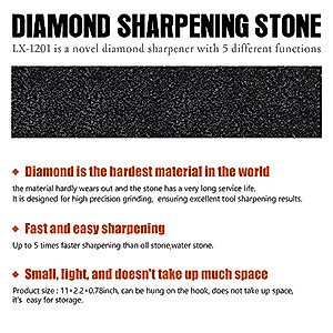 BNELL 5-In-1 Diamond Knife Sharpening Stone, Rod Double-Sided Sharpening Stone Honeycomb Surface Outdoor Kitchen Grinding Tool with Angle Guide(400/1000Girt)