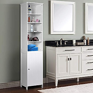 WATERJOY 72'' Tall Cabinet, Standing Tall Storage Cabinet, Wooden White Bathroom Cupboard with Door and 5 Adjustable Shelves, Elegant and Space-Saving