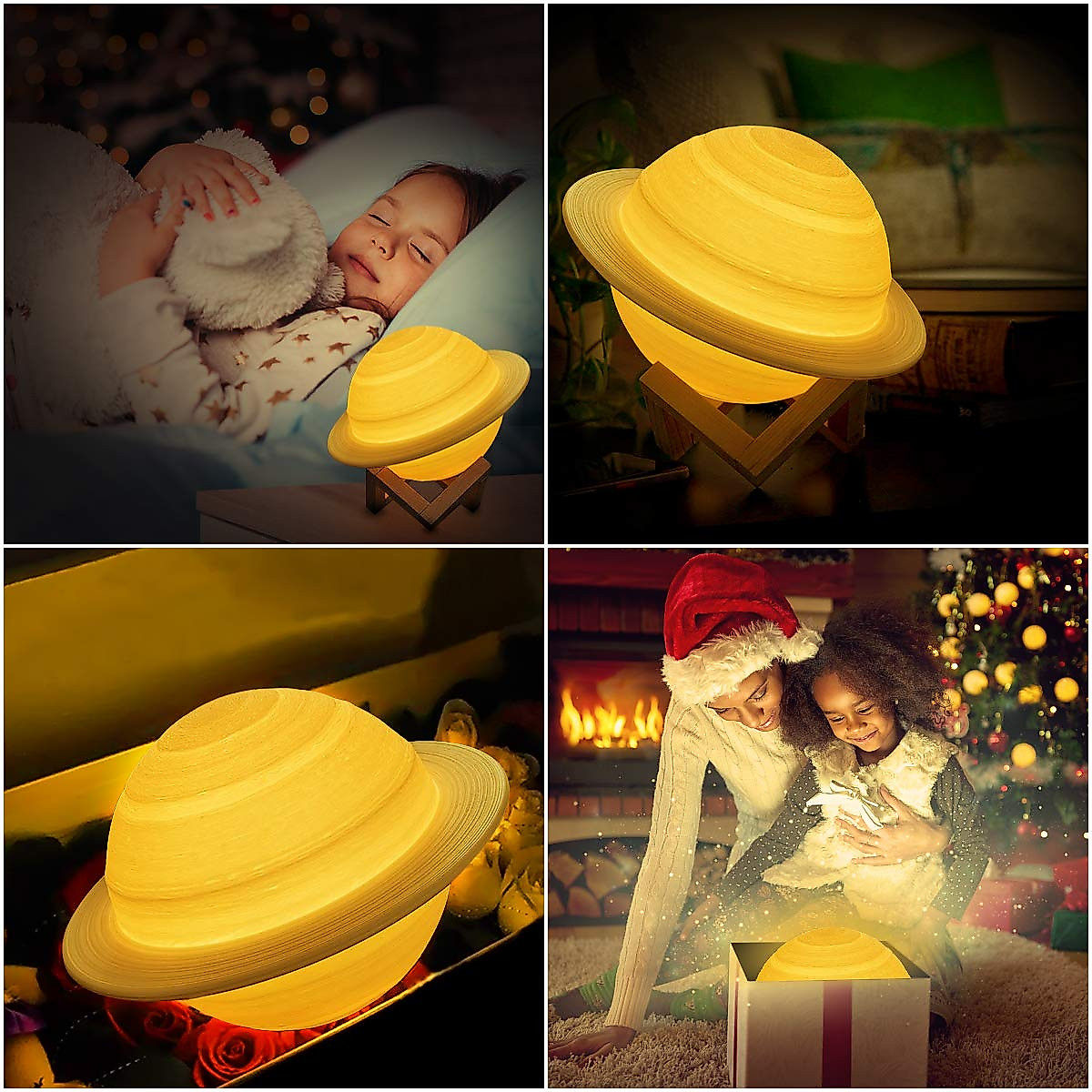 SOONHUA Saturn Lamp, 8.6 inch Moon Lamp 16 Colors LED Moon Night Light USB Rechargeable with Remote&Touch Control Bedside Lamp Gifts for Boys Girls Kids Friends Birthday