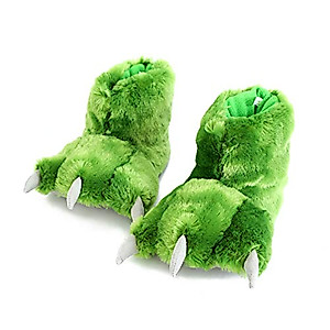 Millffy Funny Bear Paw Slippers Adult Monster Dino Slippers for Toddler Boys Dinosaur Slippers for Kids Adults (Green Dinosaur, X-Large)
