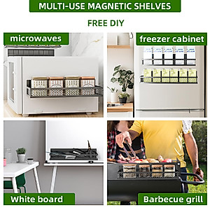 Umomi Magnetic Spice Rack for Refrigerator, 3 Pack Magnetic Shelf for Refrigerator, Moveable Fridge Magnetic Spice Racks with 10-Hook Rack for Kitchen Organizers and Storage