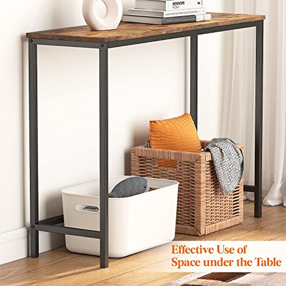 Lifewit 39.4 Inch Narrow Console Table with Metal Frame for Living Room, Industrial Long Entryway Table for Hallway, Entrance, Office, Corridor, Coffee Behind Sofa, Rustic Brown