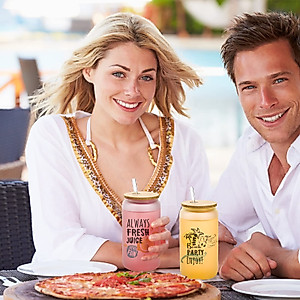 WUWEOT 6 Pack Sublimation Glass Cans, 18 Oz Frosted Sublimation Blanks, Reusable Wide Mouth Mason Jar Tumbler Cups, Beer Can Shaped Glass with Straw and Brush for Iced Coffee, Juice, Soda