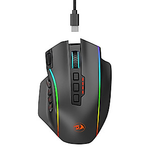 Redragon M901 Gaming Mouse RGB Backlit MMO 16 Macro Programmable Buttons, 16000 DPI for Windows PC Computer (Wireless, Black)