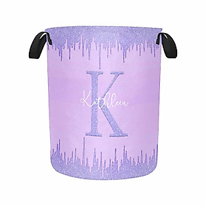 Custom Initials Name Family Name Laundry Basket for Boys Room, Purple Personalized Baseball Hampers with Names for Teens Women Men, Collapsible Dirty Clothes Baskets