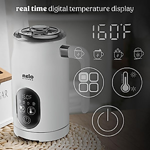NELO Electric Milk Frother, 4 In 1 Digital Milk Frother and Steamer with Real-Time Temperature Control, Automatic Frother for Coffee, Latte, Hot Chocolate, Cappuccinos, BPA Free Stainless Steel, White