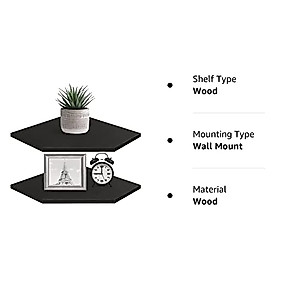 Homode Corner Shelf Wall Mount, Set of 2 Corner Floating Shelves with Wire Hole for TV, Cable Box, Wood Hanging Storage Shelf Organizer for Bathroom Kitchen Living Room Bedroom, Black