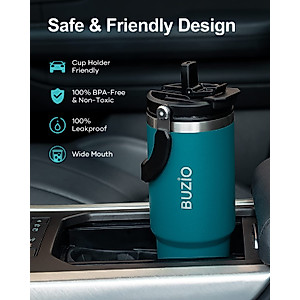 BUZIO Insulated Tumbler with 2-in-1 Lid and Straw, 30 oz Tumbler with Handle, Stainless Steel Double Walled Water Bottle Reusable Coffee Tumbler Travel Mug Thermal Cup, Wide Mouth Smoothie Cups