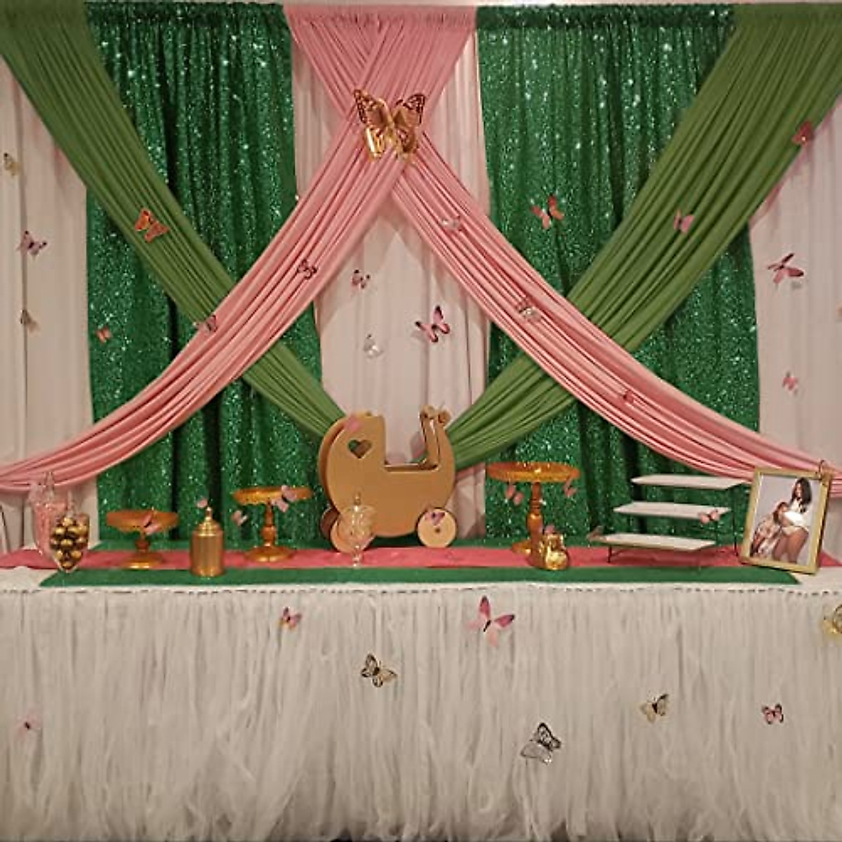 Green Sequin Backdrop Curtains 2 Panels 2FTx8FT Christmas Party Backdrop Glitter Birthday Bridal Wedding Curtains Sparkle Photo Backdrop