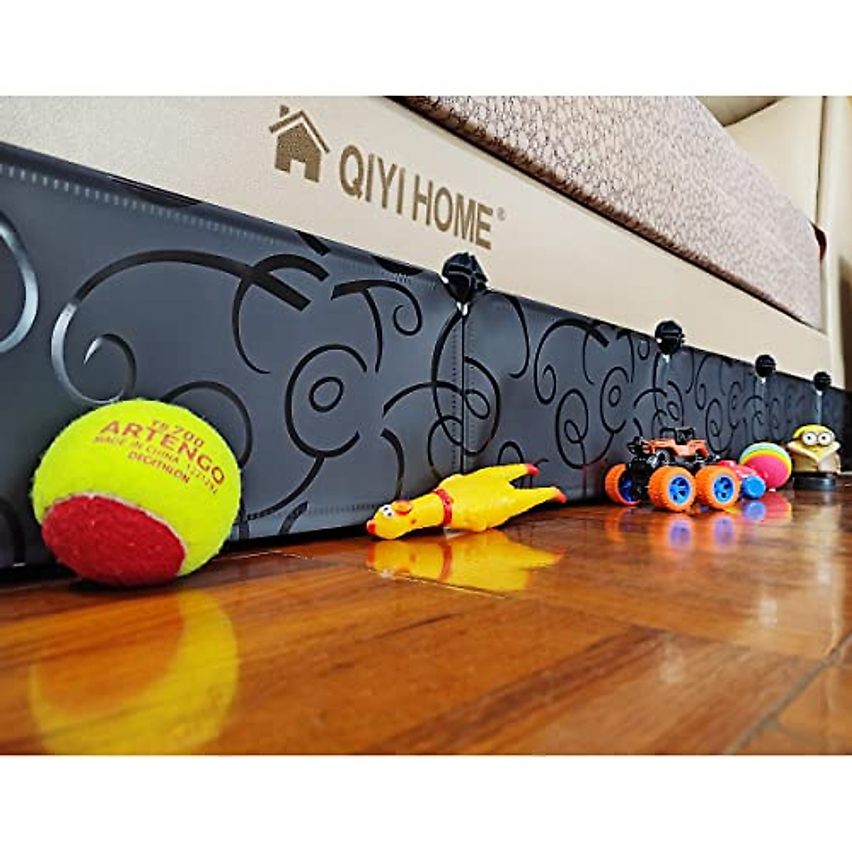 QIYIHOME Under Bed Blocker, Gap Bumper for Under Bed, Stop Things Going Under Bed or Sofa Couch, Toys Blocker for Pets Easy to Install,7" Height 90" Length, fits Cal King Size Bed, Black
