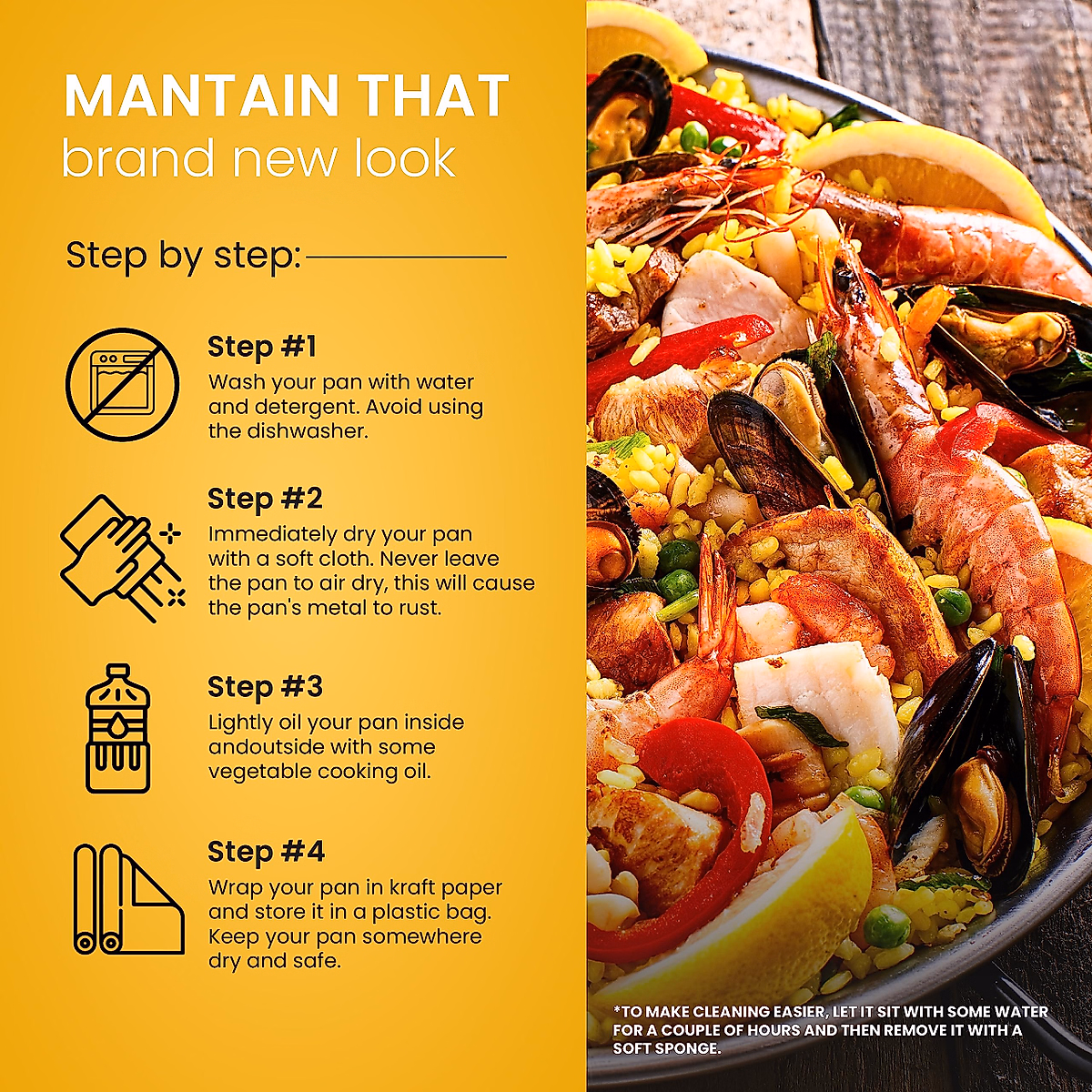 Machika Professional Carbon Steel Pan | Carbon Steel Skillet for Cooking Mediterranean Food | Premium Skillet for Professional Use | Serve Up to 8 Servings | 20 Inches |