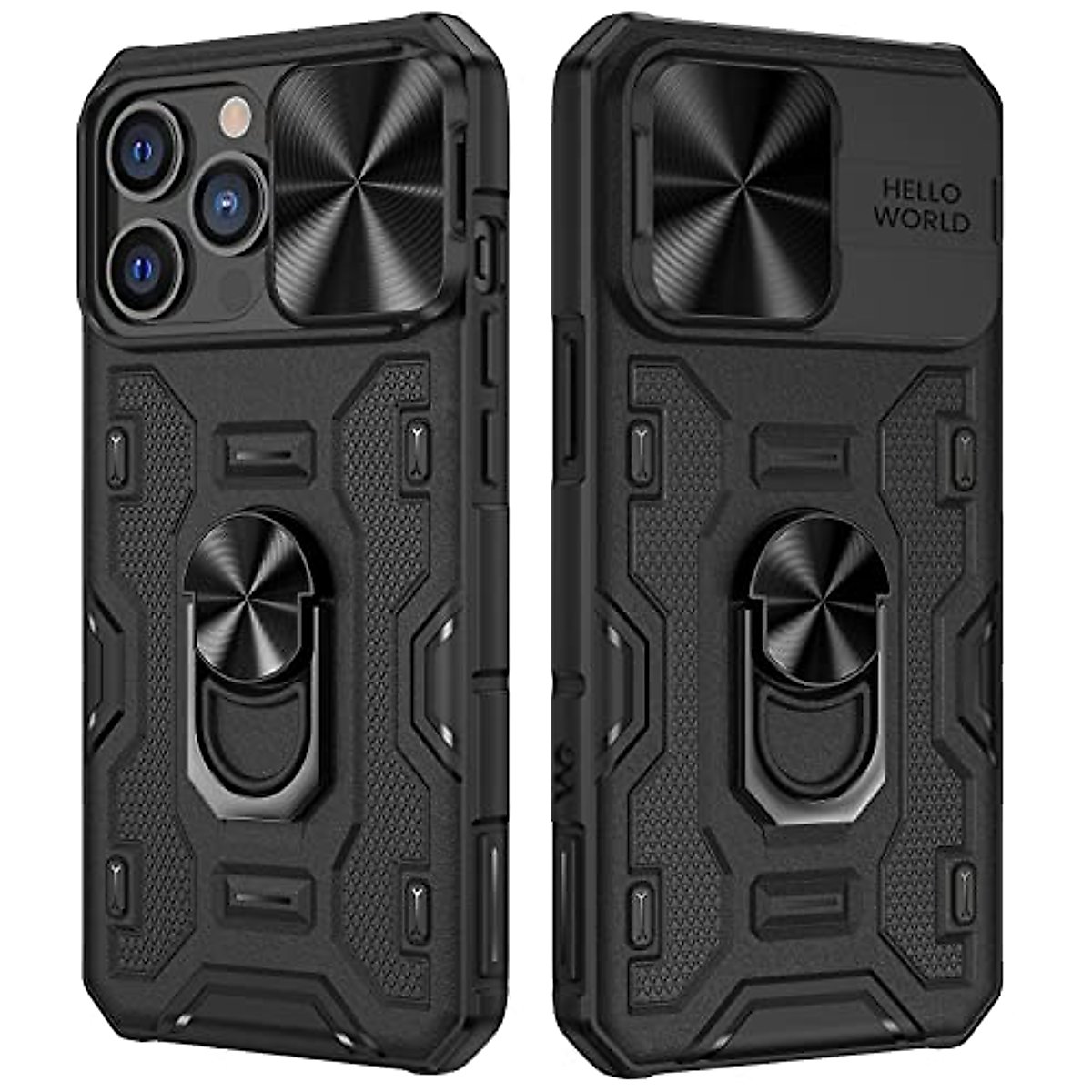 VEGO for iPhone 14 Pro Max Case, iPhone 14 Pro Max Kickstand Case with Slide Camera Cover Built-in 360° Rotate Ring Stand Magnetic Shockproof Phone Cover Case for iPhone 14 Pro Max 6.7" 2022 - Black