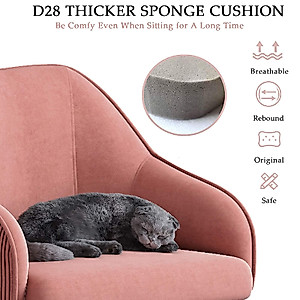 CAELUM Cute Pink Desk Chair for Teen Girl Kids, Home Office Computer Desk Chairs with Wheels and Arms, Comfy Velvet Fabric Swivel Rolling Task Chair Vanity Chair for Makeup Room, Bedroom, Living Room