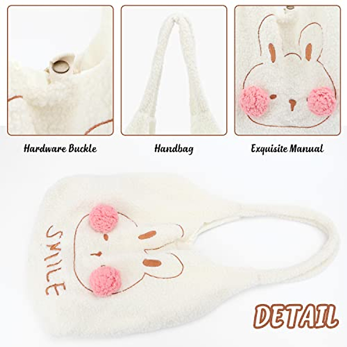 KUANG! Teddy Plush Shoulder Handbag Purse Cute Bear Fluffy Hairball Tote Plush Handbag Faux Lambs Wool Large Shopping Bag