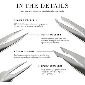 Tweezerman Mini Slant Tweezer - Tweezers for Eyebrows, Travel Tweezers for Eyebrows, Facial Hair, Ingrown Hair (Classic Stainless)