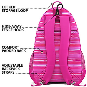 Athletico City Tennis Bag - Tennis Backpack for Men & Women Holds 2 Tennis Rackets and Shoes - Tennis Bags With Racquet Holder For Tennis, Pickleball, Squash & Badminton - Tennis Bags for Women (Pink)