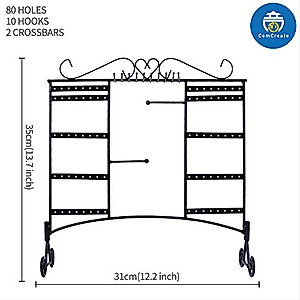 ComCreate Jewelry Organizer Stand with Removable Foot Large Capacity Jewelry Stand with 80 Holes/10 Hooks and 2 Crossbars