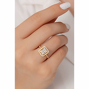 Melian 925 Sterling Silver Baguette Cut Triple Cubic Zirconia Stone 14K Gold Plated Women's Ring, Minimalist Silver Ring for Women, Gift for Her, Gift for Girlfriend, Gift for Women, Gift for Mother (6.5)