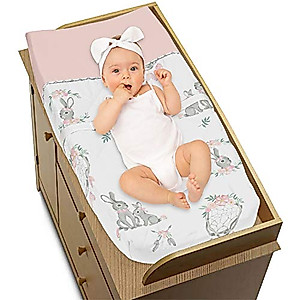 Sweet Jojo Designs Blush Pink and Grey Woodland Boho Dream Catcher Arrow Girl Baby Nursery Changing Pad Cover for Gray Bunny Floral Collection - Watercolor Rose Flower