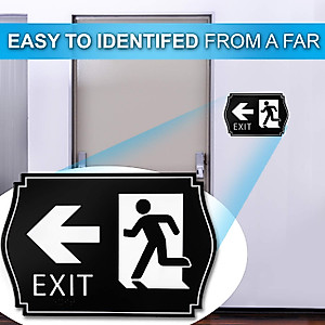 KickFire Classics Exit Sign Braille - ADA Compliant Black and White Signage, Self-Adhesive Mounted - Tactile Emergency Route Board for Office, Business, Stairwell, Home and Restaurant - Arrow Left