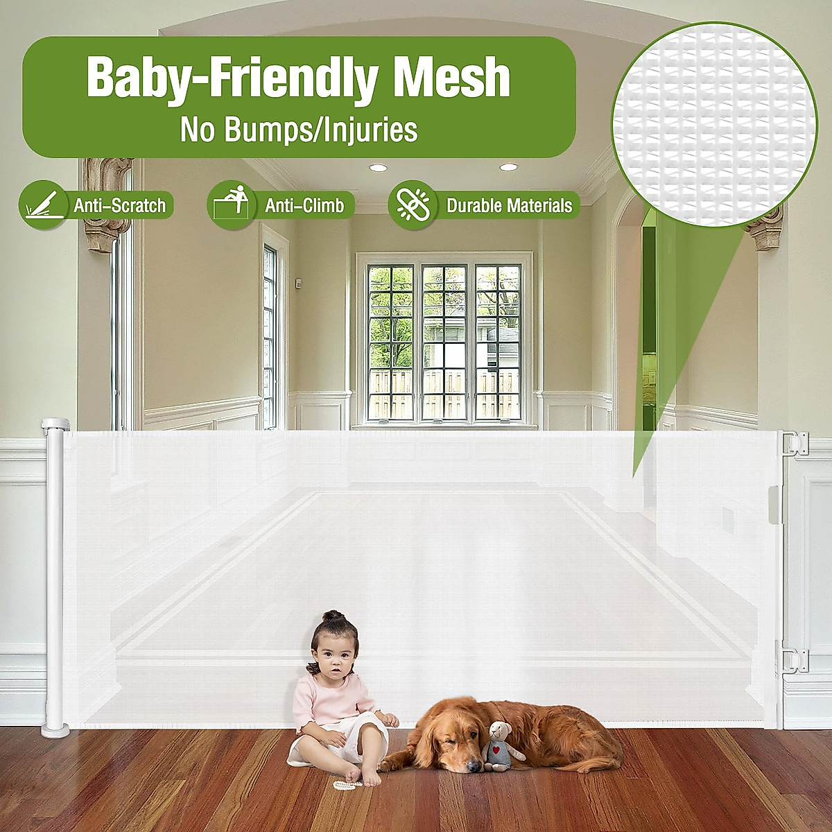 Extra Wide Baby Gate for Large Openings Retractable Baby Gates Indoor Outdoor Extra Long Baby Gate for Doorway Stair Gates for Kids or Pets Extra Large Dog Gate for Stairs