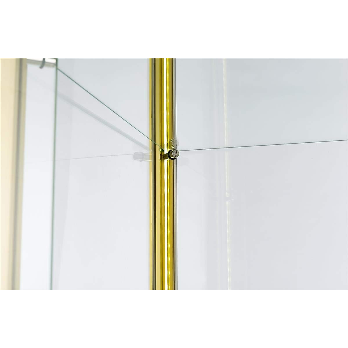 Displays2go Tempered Glass Curio Cabinet, Adjustable Shelves – Gold (DCKDMT16G)