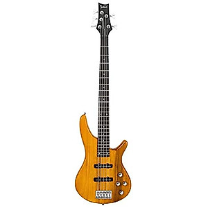 Bass Glarry GIB Electric 5 String Bass Guitar Full Size Bag Strap Pick Connector Wrench Tool Transparent Yellow