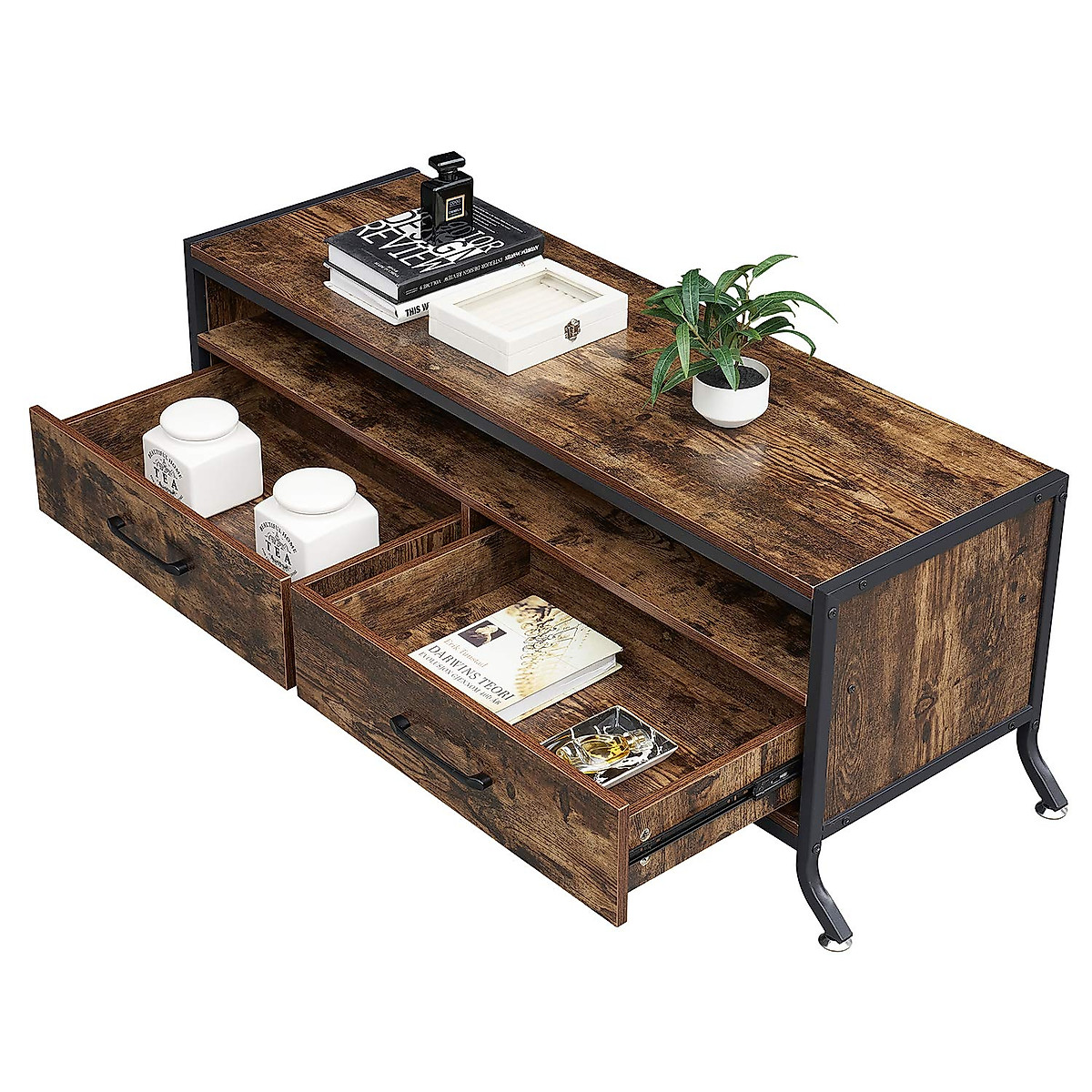 VECELO TV Stand for 55 Inch Industrial Entertainment Center Media Console Table with Storage Drawers for Living Room, 47.2 Inch, Brown