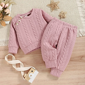 GRNSHTS Baby Girl Clothes, Newborn Long Sleeve Sweatshirts Tops+Solid Pants 2pcs 0-24M Fall Outfits(Pink,0-3 Months)